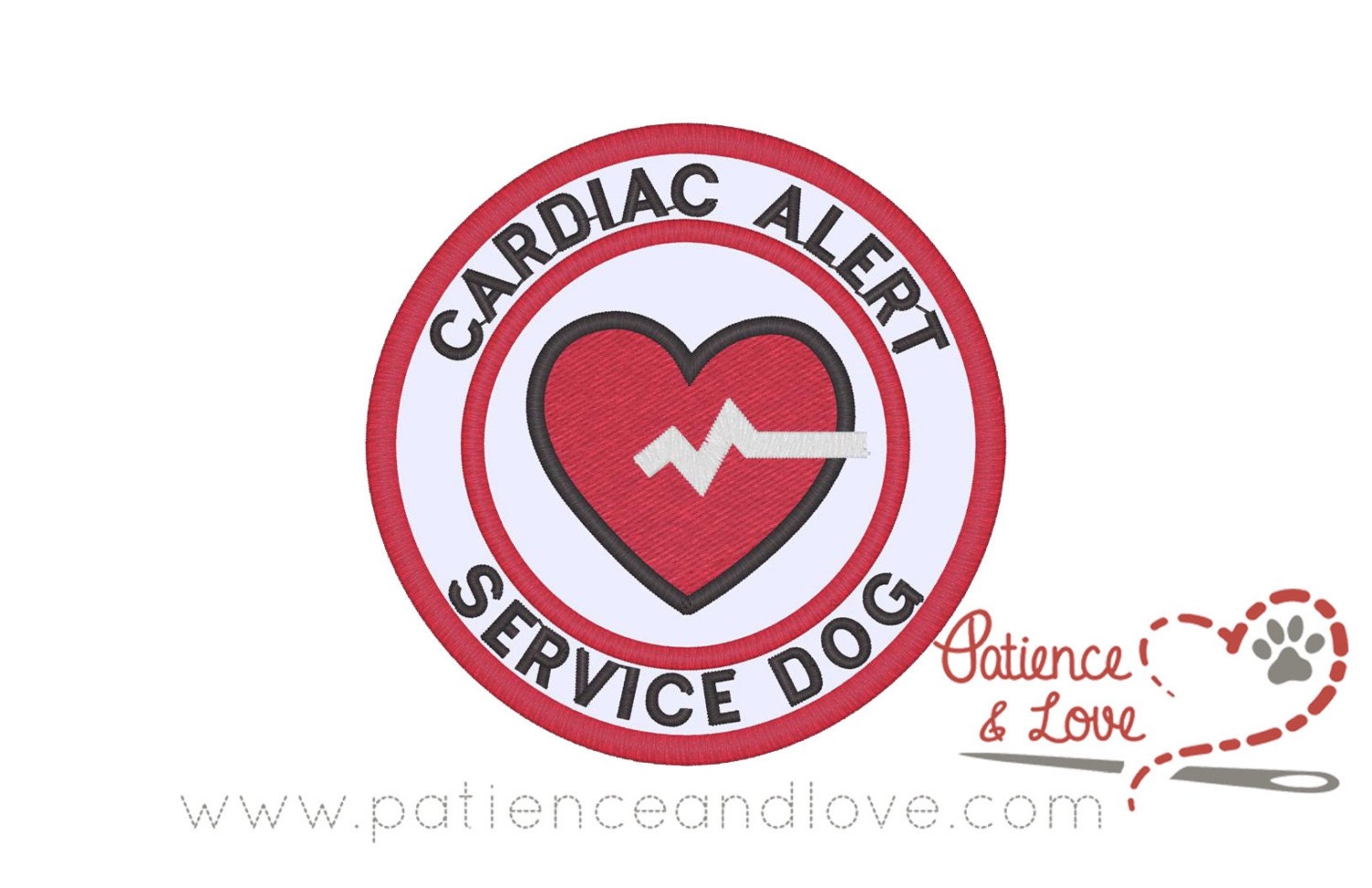 cardiac alert service dog, heart with ekg, 3-inch round patch ...
